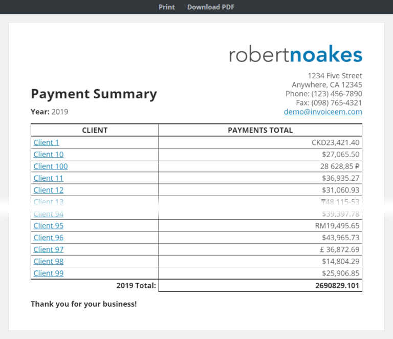 Payment Summaries - InvoiceEM